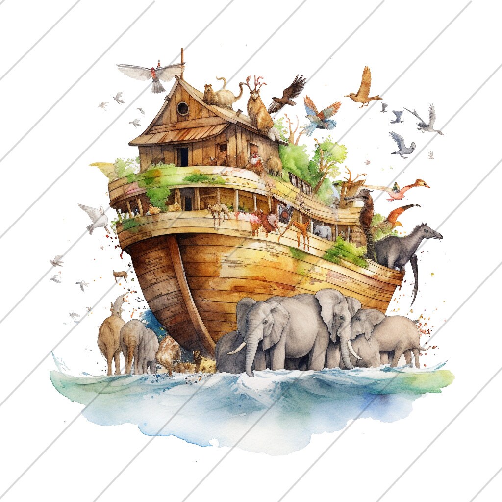 Watercolor Noah's Ark, Digital Clipart, Sublimation, Digital Download ...