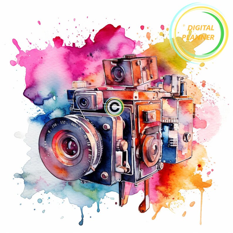 Watercolor Camera, Clipart, Card Making, Furniture, Wall Art Decoration ...