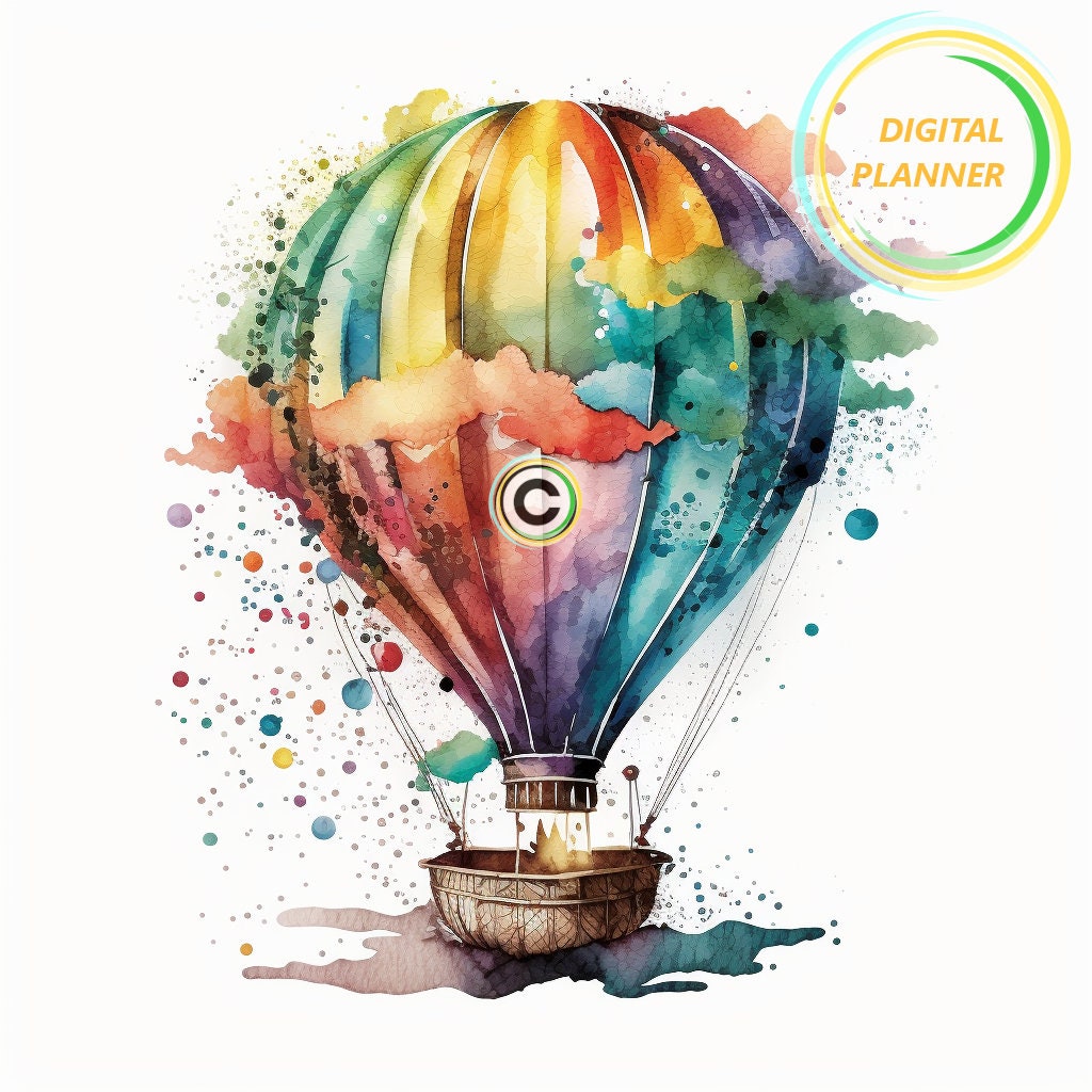 Watercolor Hot Air Balloon, Clipart, Card Making, Wall Art Decoration ...