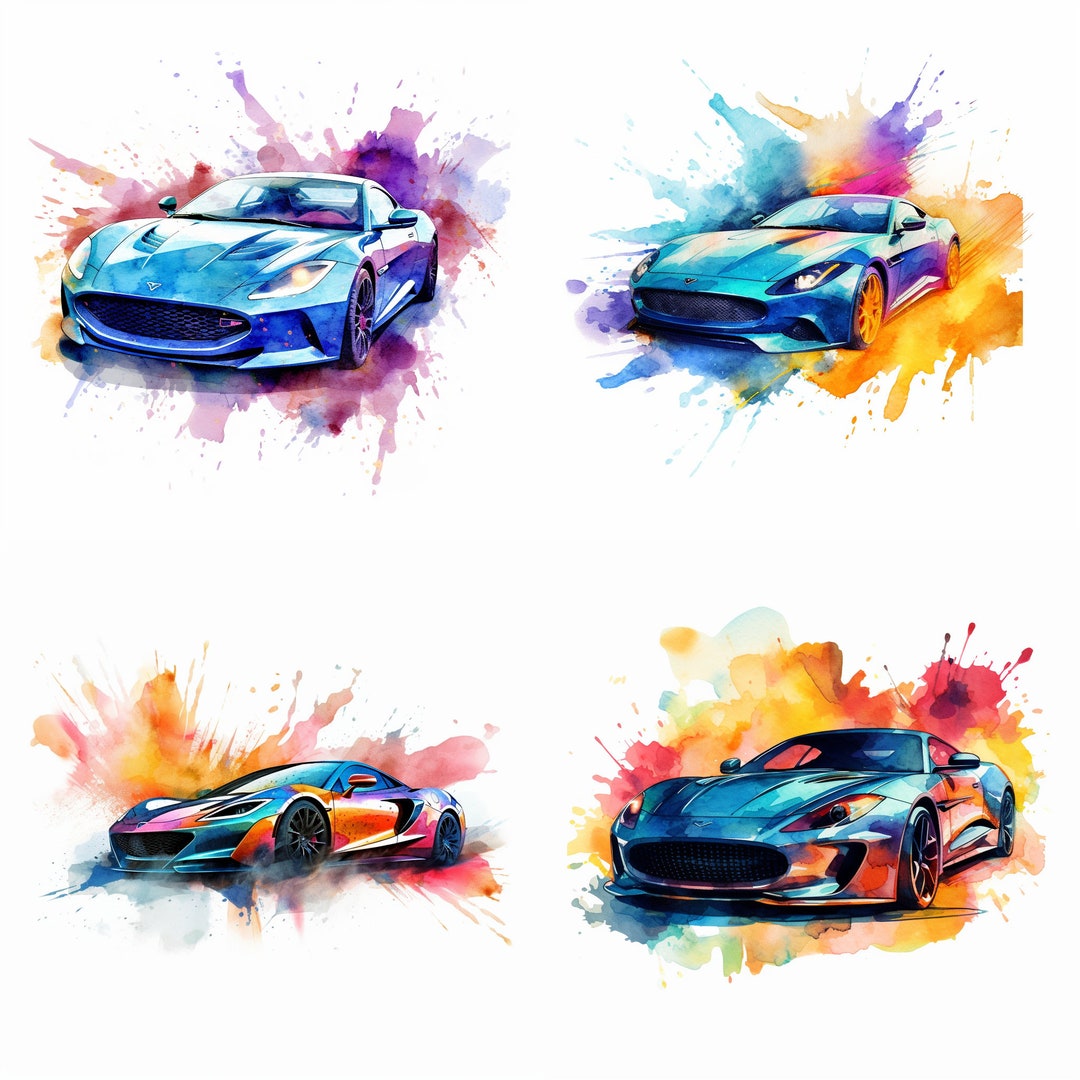 Watercolor Sport Car, Clipart, Card Making, Wall Art Decoration ...