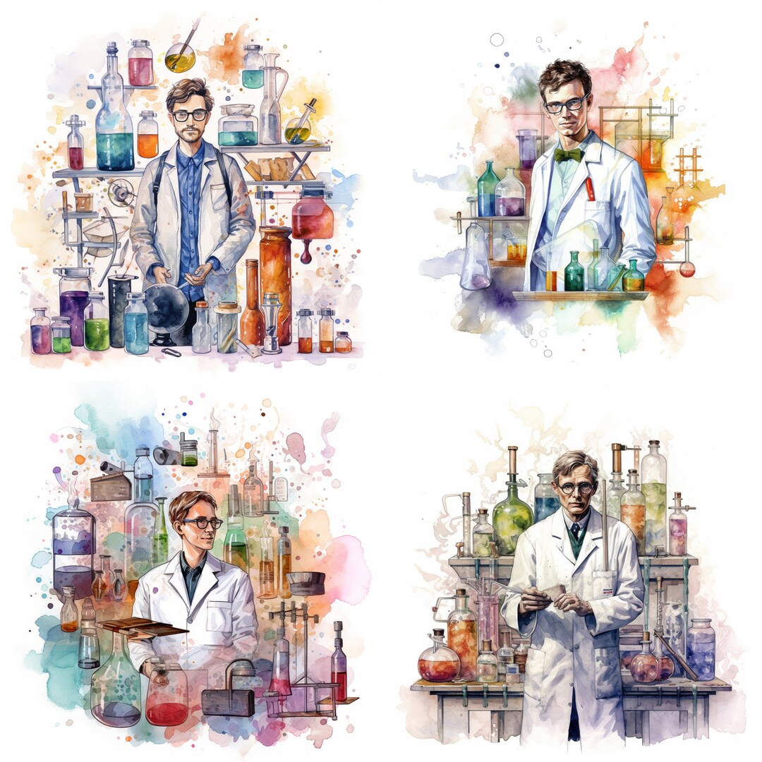 Watercolor Scientist in Lab, Clipart, Card Making, Profesion, Wall Art ...