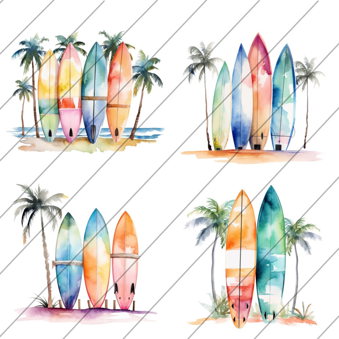 Watercolor Surf Board PNG Sports Clipart Wall Art - Etsy