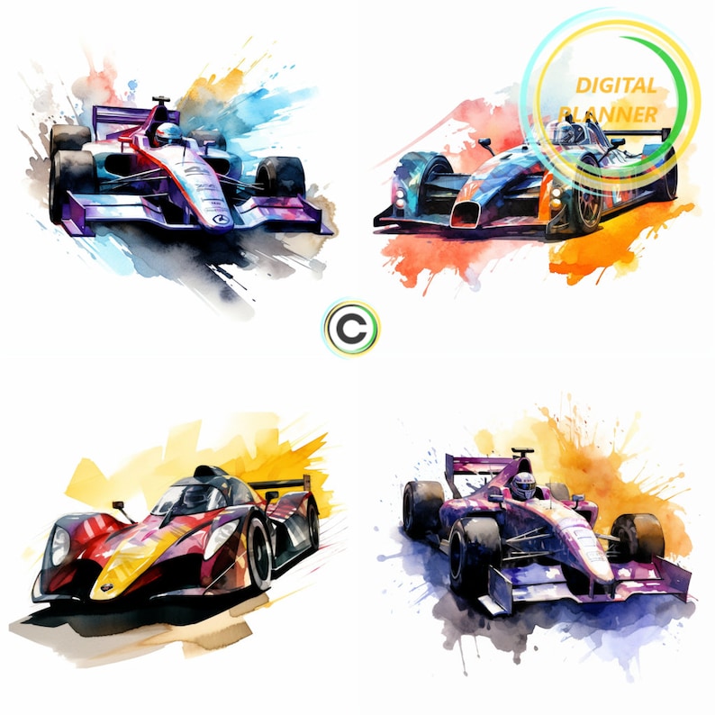 Watercolor Racing Car, Clipart, Card Making, Wall Art Decoration ...