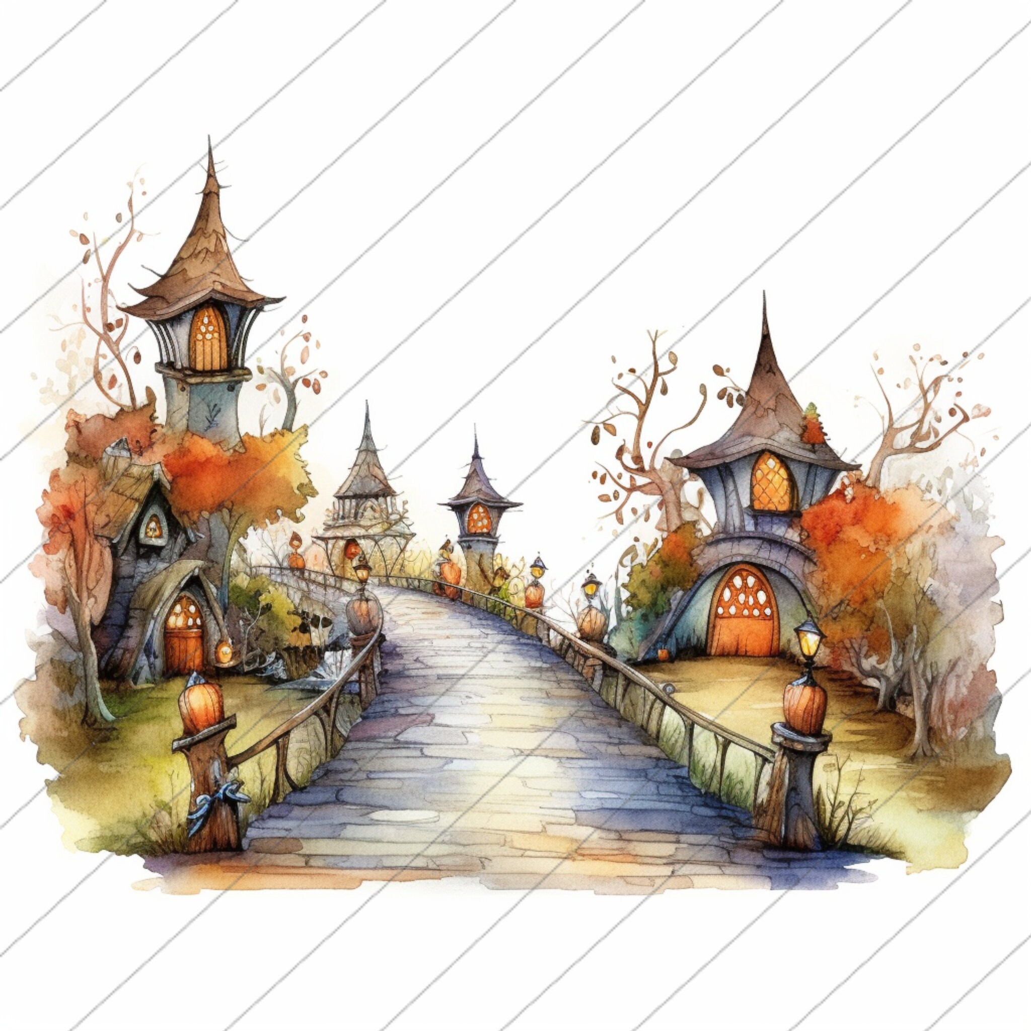 Creepy Watercolor Halloween Pathways, Clipart, Card Making, Wall Art ...