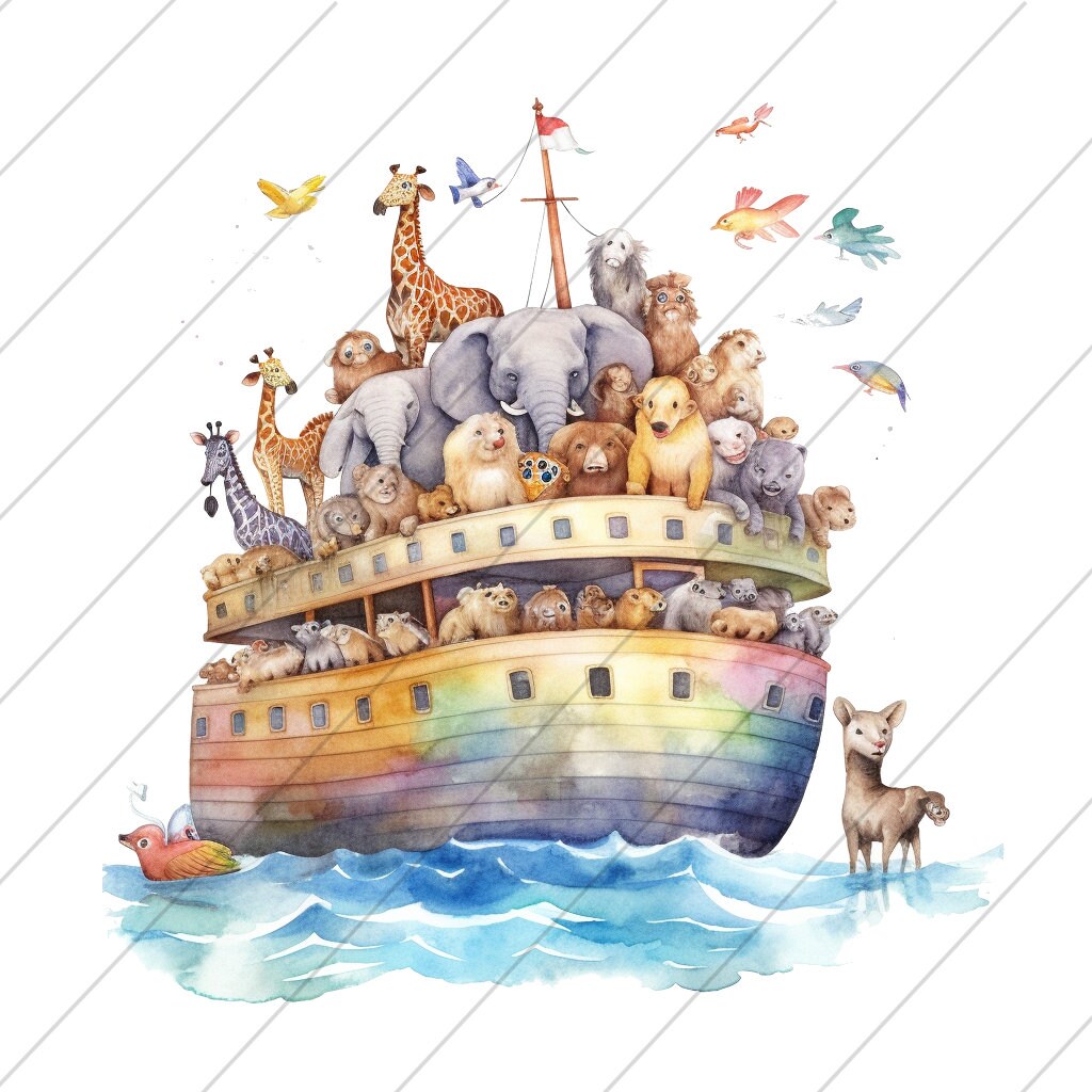 Watercolor Noah's Ark, Digital Clipart, Sublimation, Digital Download ...