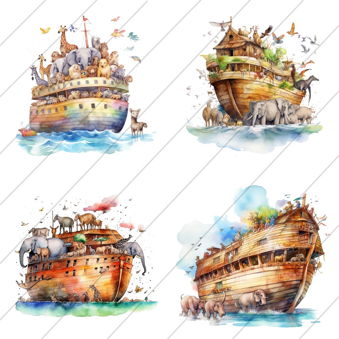 Watercolor Noah's Ark, Digital Clipart, Sublimation, Digital Download ...