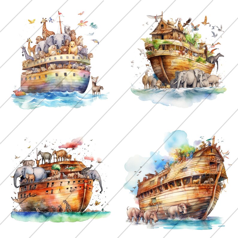 Watercolor Noah's Ark, Digital Clipart, Sublimation, Digital Download ...