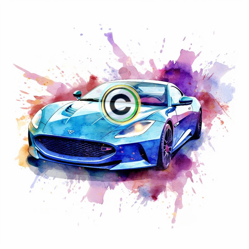 Watercolor Sport Car, Clipart, Card Making, Wall Art Decoration ...