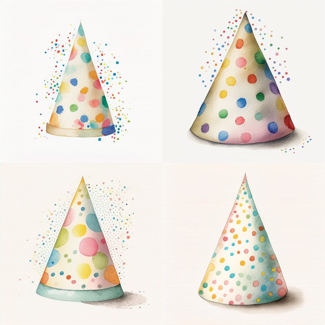 Watercolor Birthday Hat, Clipart, Commercial Card Making, Wall Art ...