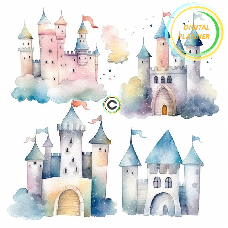 Watercolor Fairytale Castle, Clipart, Card Making, Nature, Wall Art ...