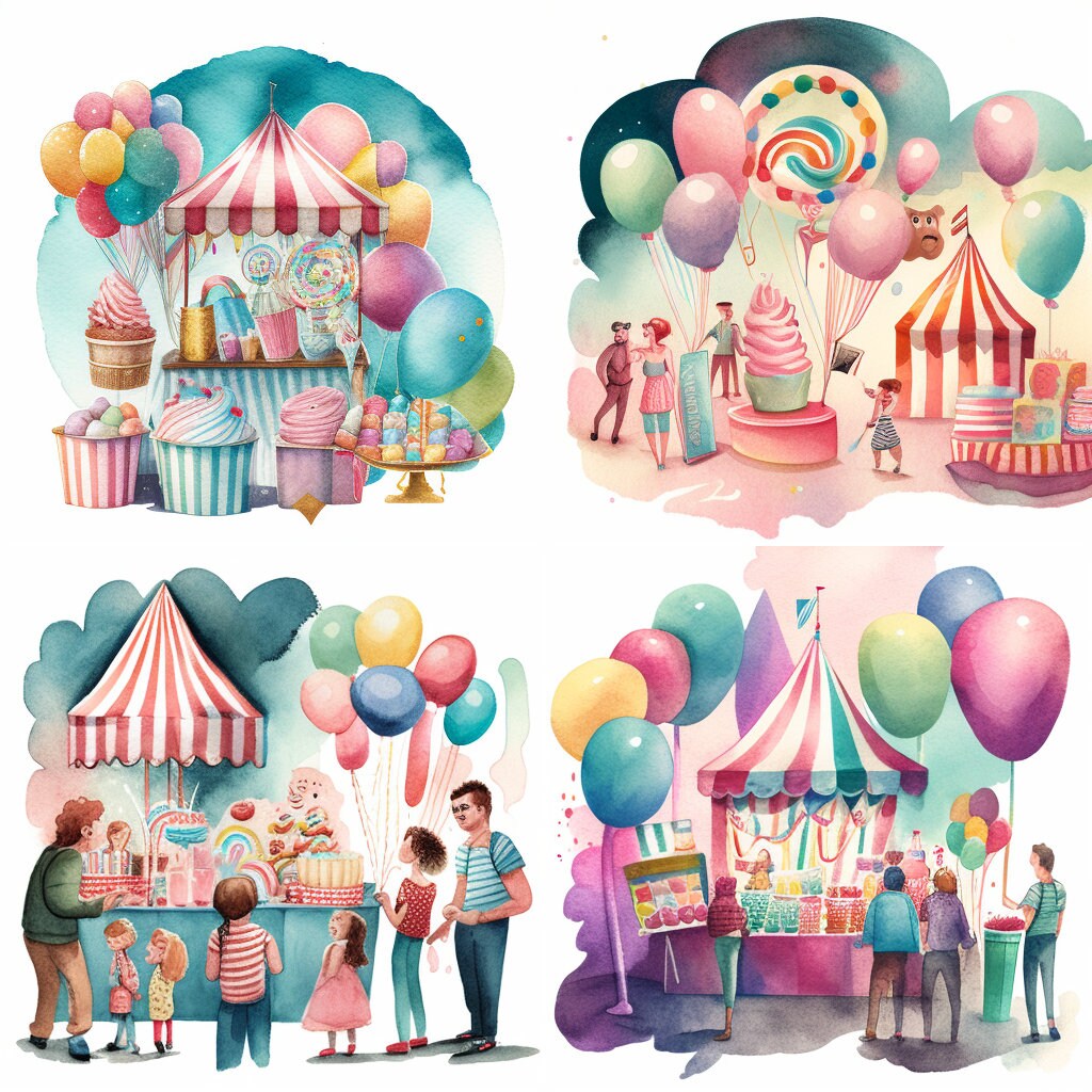 Watercolor Carnival Party Clipart Commercial Card Making - Etsy