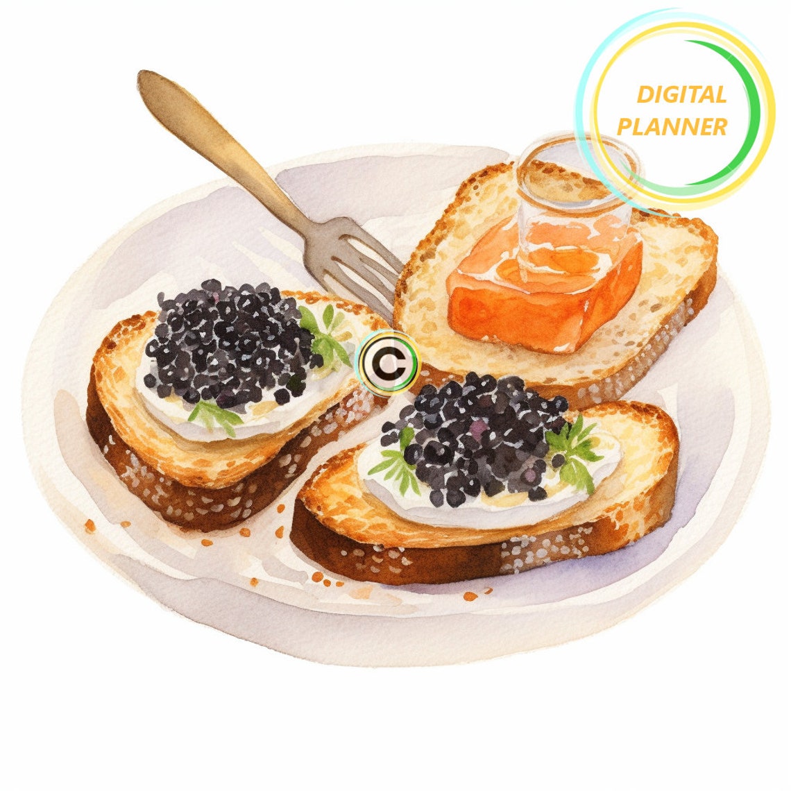 Watercolor Caviar, Clipart, Culinary, Card Making, Wall Art Decoration ...