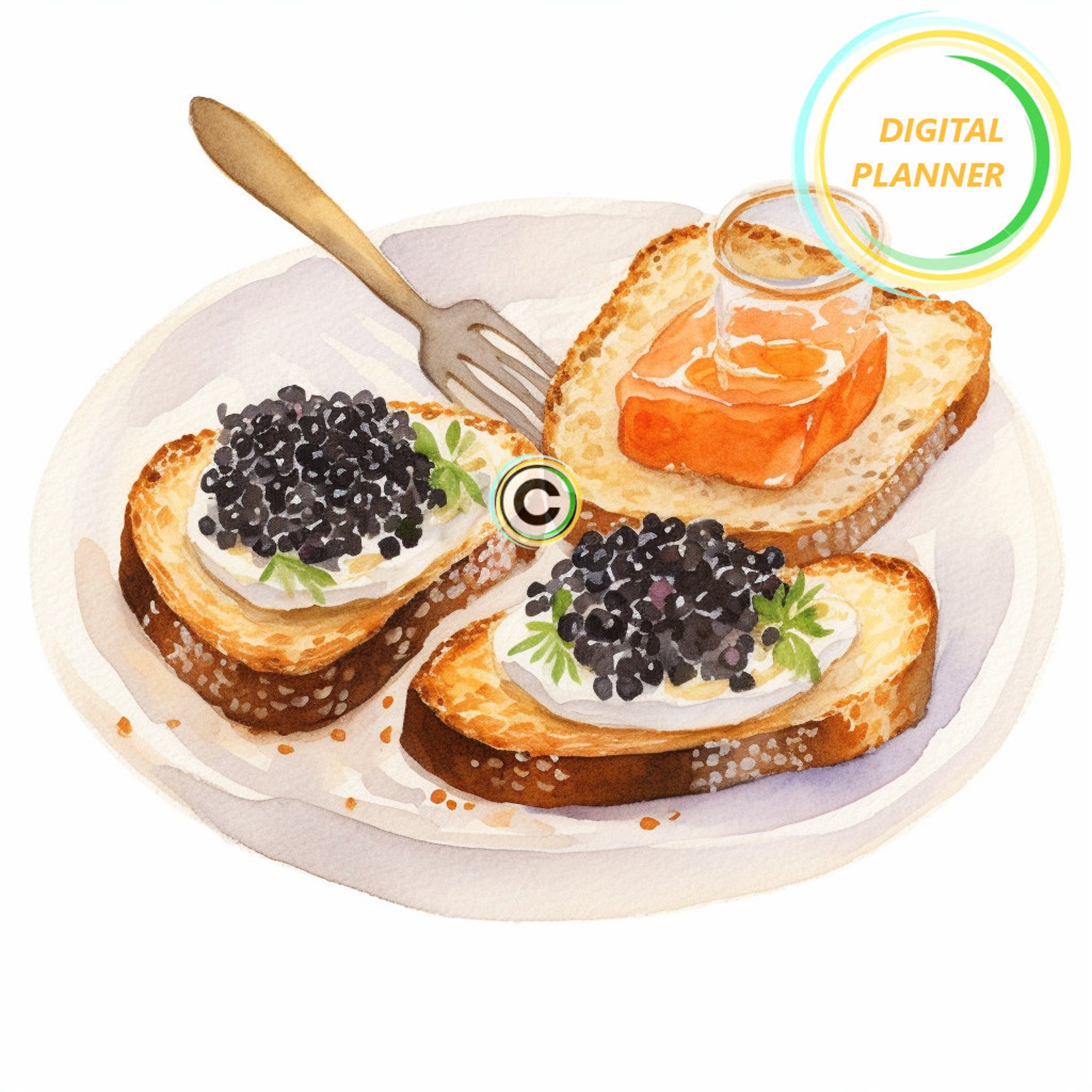 Watercolor Caviar, Clipart, Culinary, Card Making, Wall Art Decoration ...