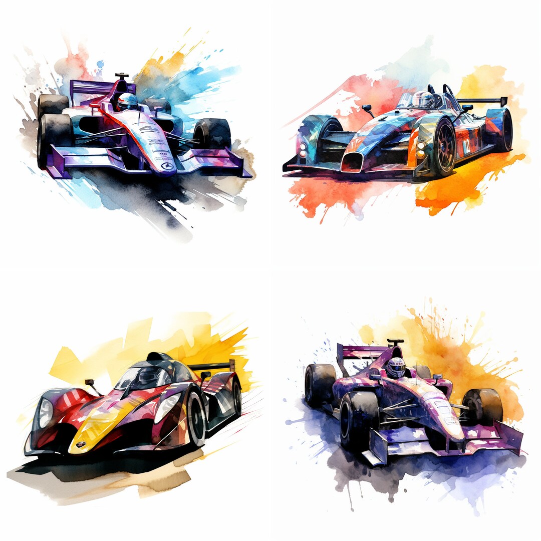 Watercolor Racing Car, Clipart, Card Making, Wall Art Decoration ...