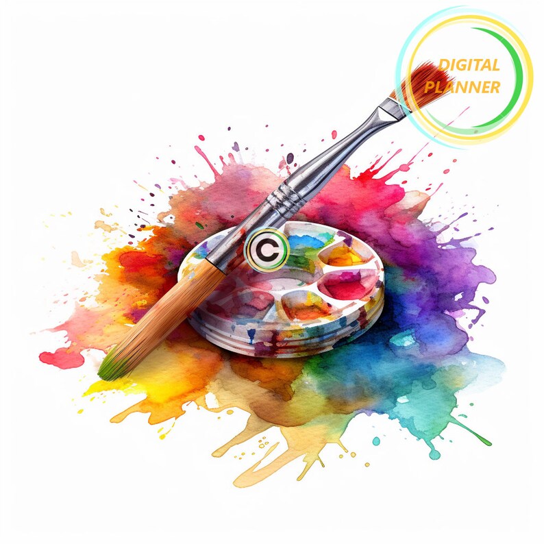 Watercolor Paintbrush and Pallete, Clipart, Card Making, Wall Art ...