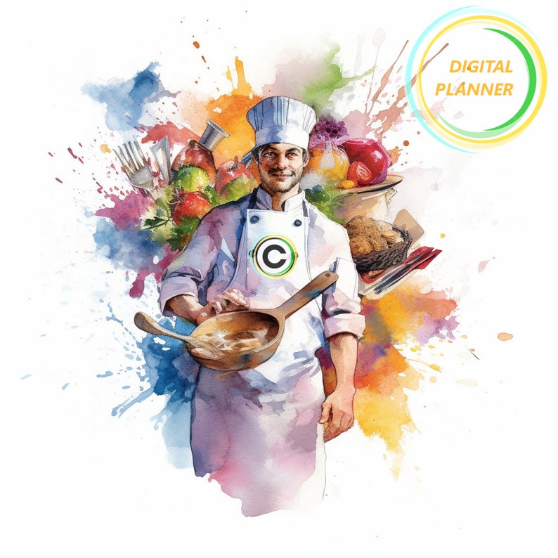 Watercolor Chef, Clipart, Card Making, Profesion, Wall Art Decoration ...