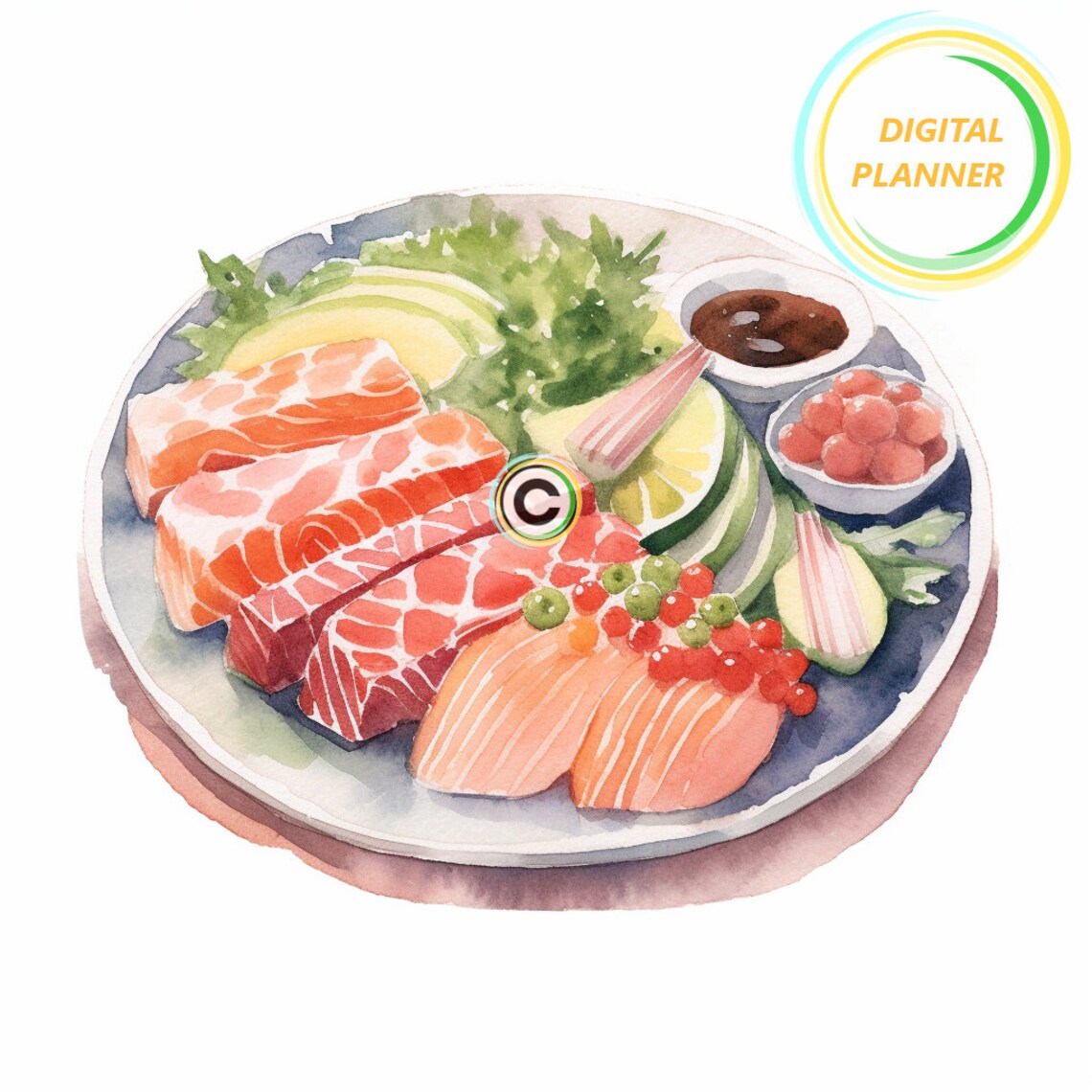 Watercolor Sashimi Plate Clipart Culinary Card Making Wall - Etsy