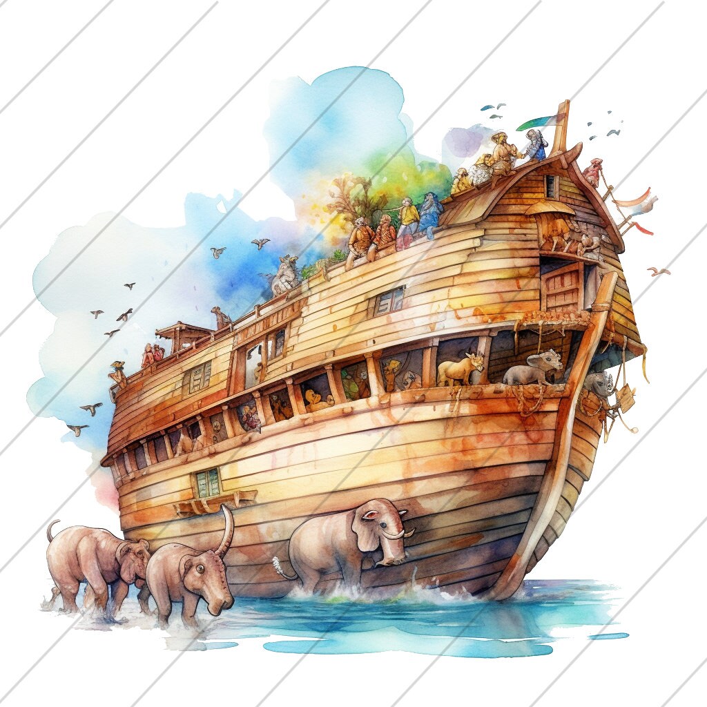 Watercolor Noah's Ark, Digital Clipart, Sublimation, Digital Download ...