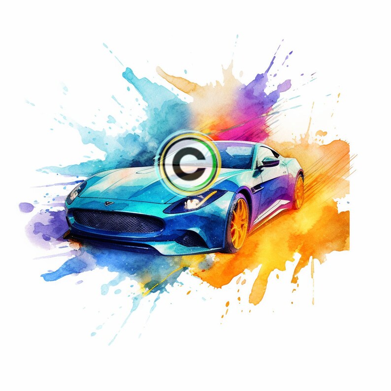 Watercolor Sport Car, Clipart, Card Making, Wall Art Decoration ...