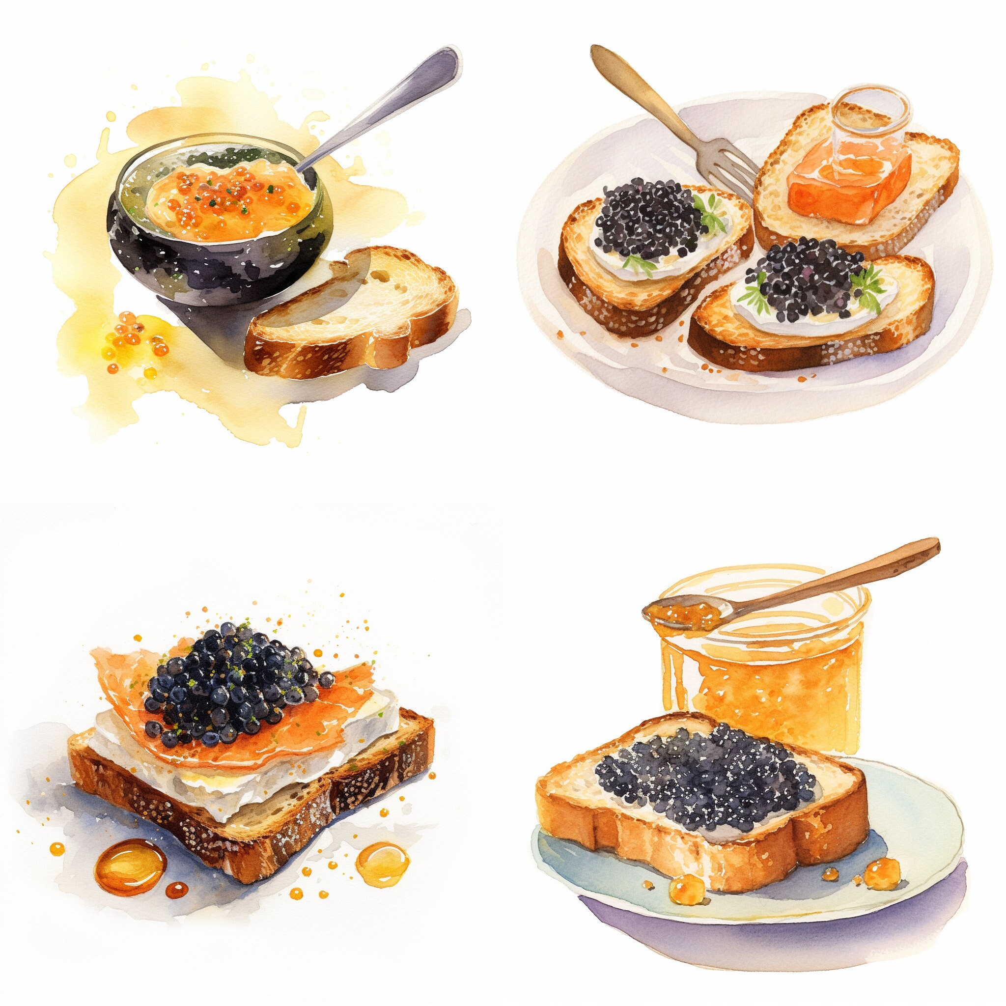 Watercolor Caviar, Clipart, Culinary, Card Making, Wall Art Decoration ...