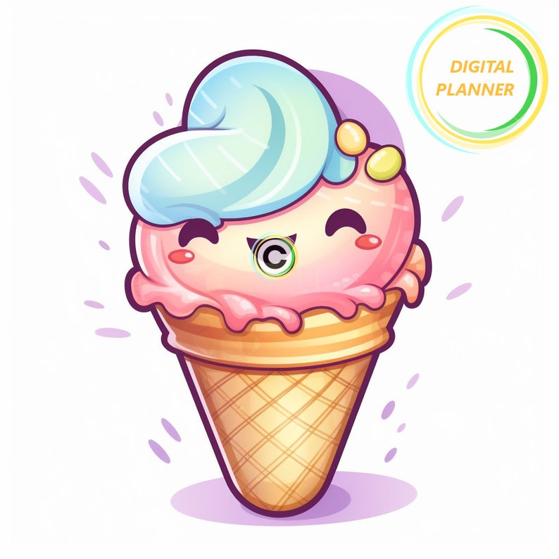 Watercolor Kawaii Ice Cream Clipart Card Making Wall Art - Etsy