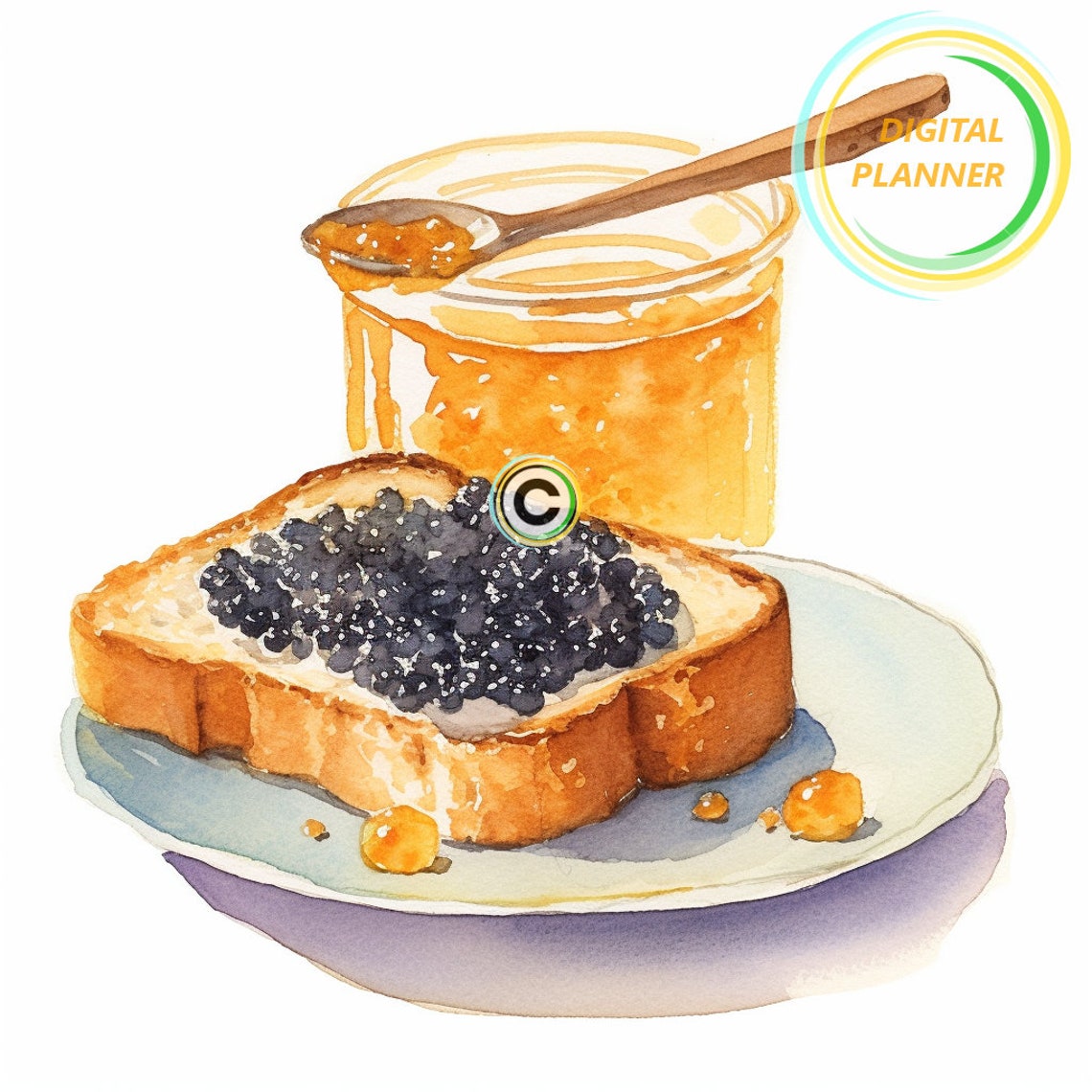 Watercolor Caviar, Clipart, Culinary, Card Making, Wall Art Decoration ...