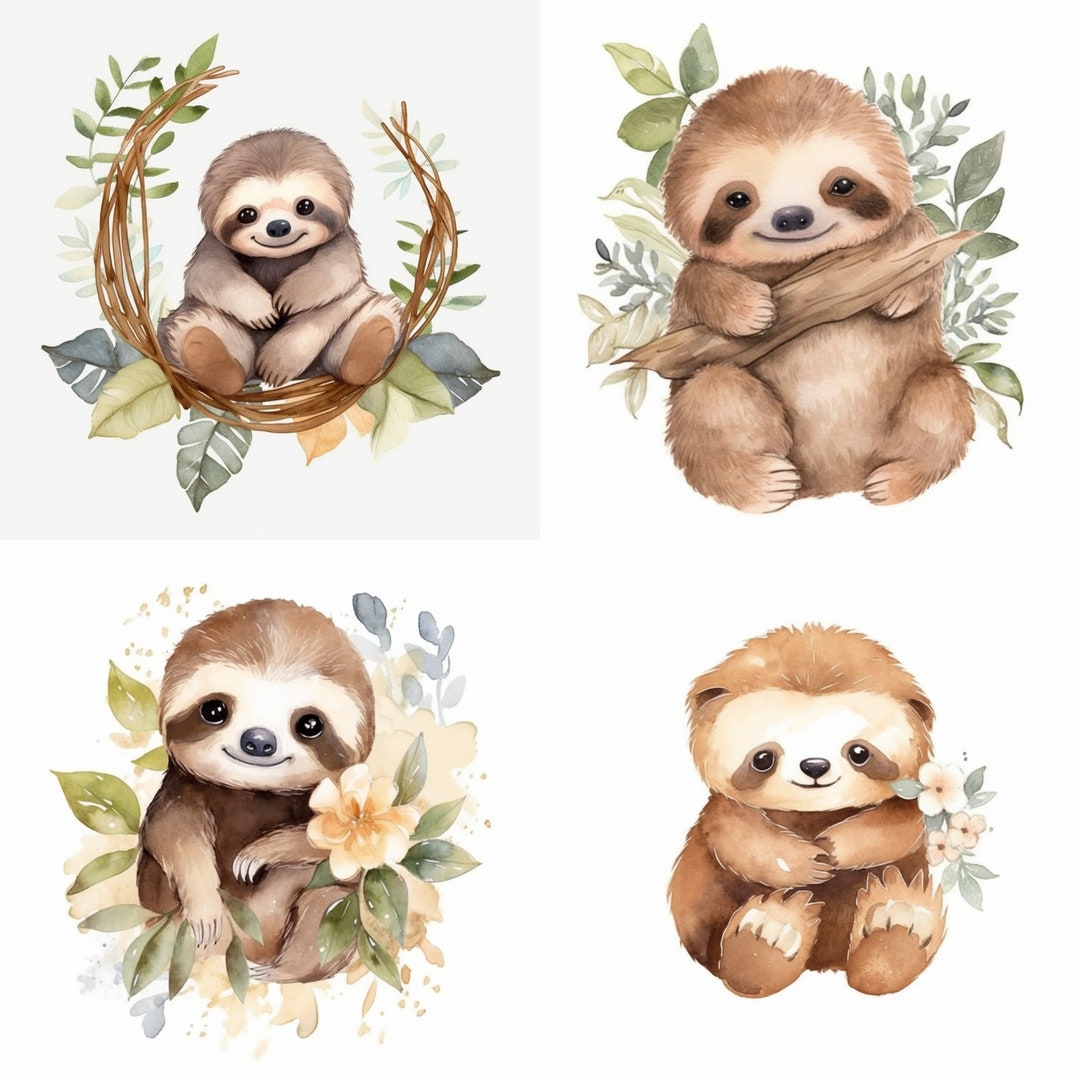 Watercolor Cute Sloth, Clipart, Card Making, Nature, Wall Art ...