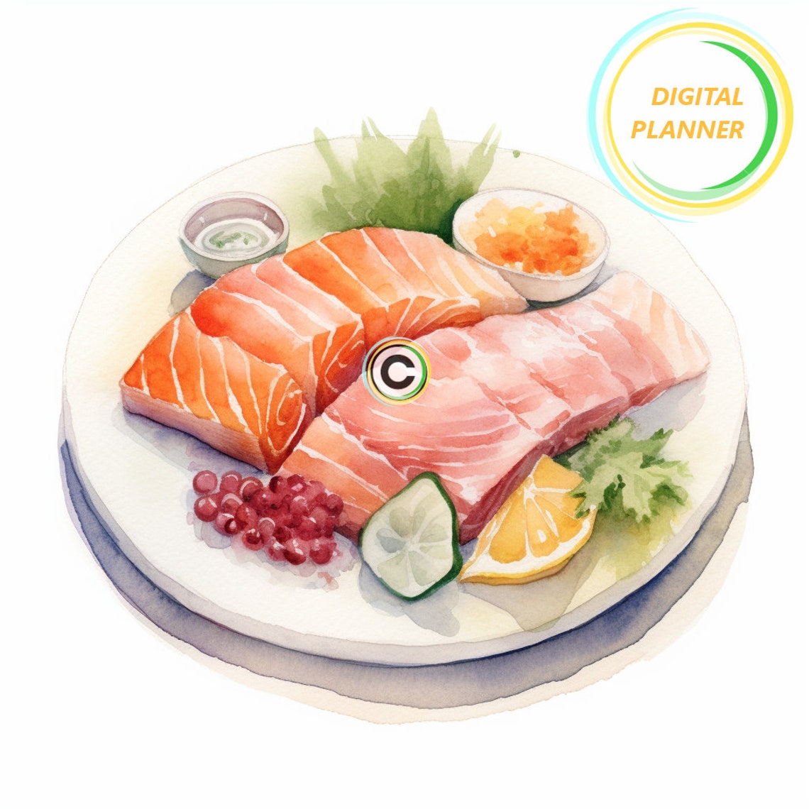 Watercolor Sashimi Plate Clipart Culinary Card Making Wall - Etsy
