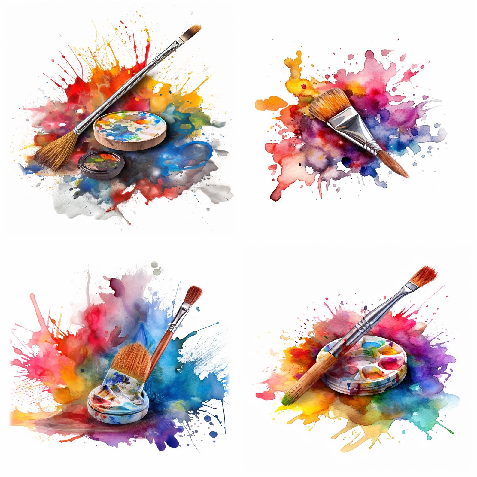 Watercolor Paintbrush and Pallete, Clipart, Card Making, Wall Art ...