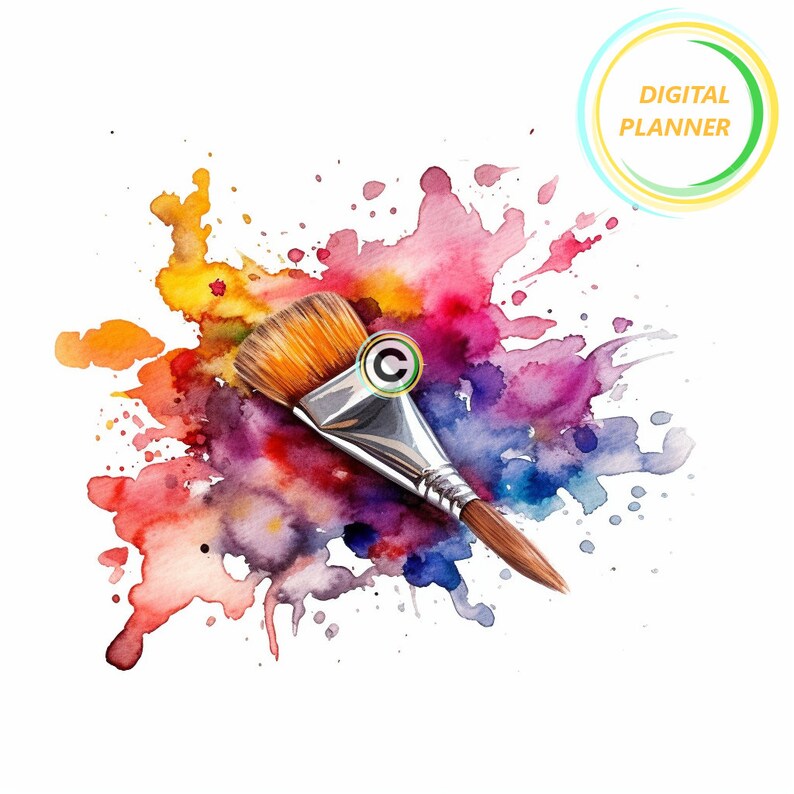 Watercolor Paintbrush and Pallete, Clipart, Card Making, Wall Art ...