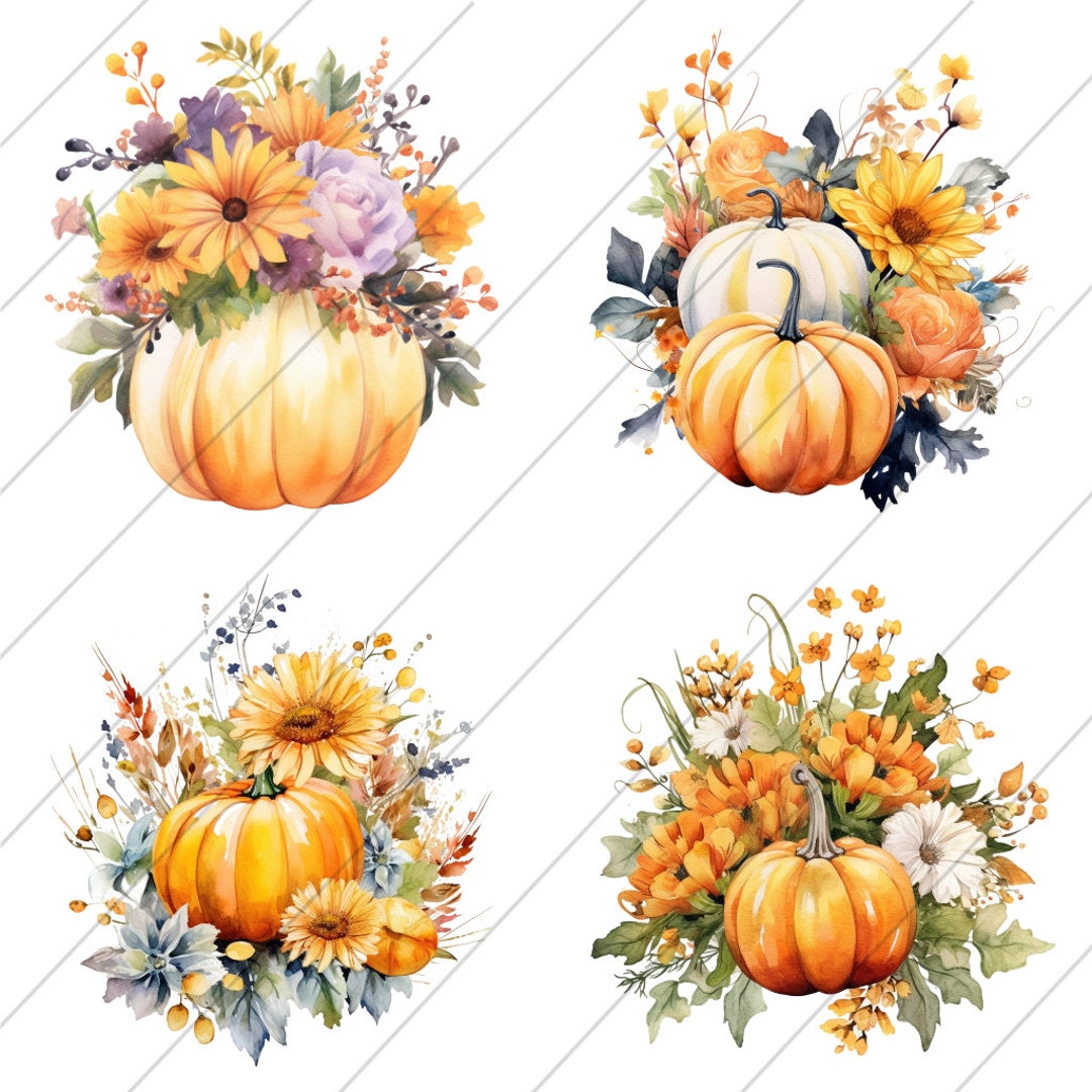 Autumn Themed Pumpkin Bouquet PNG Fall Season Clipart Card - Etsy