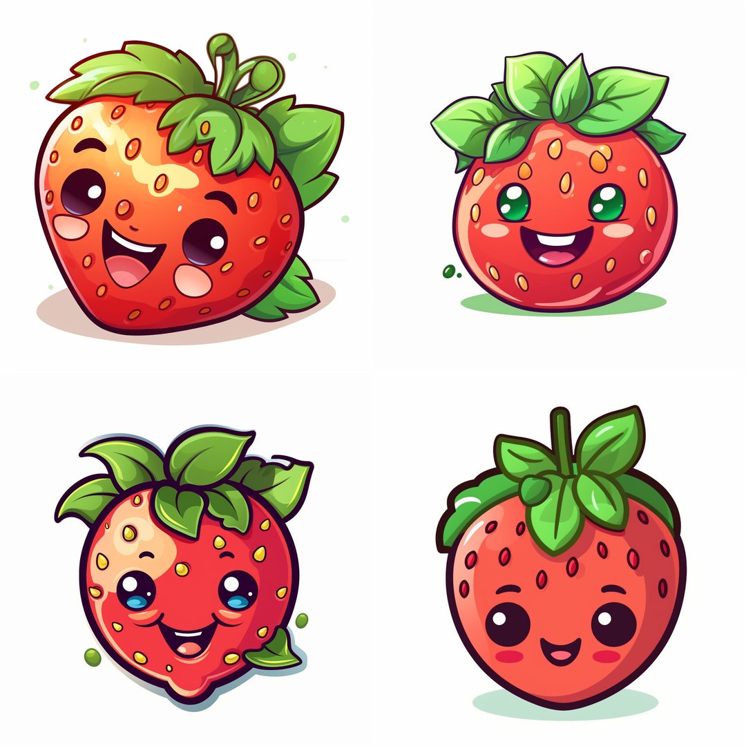 Watercolor Kawaii Strawberry, Clipart, Card Making, Wall Art Decoration ...