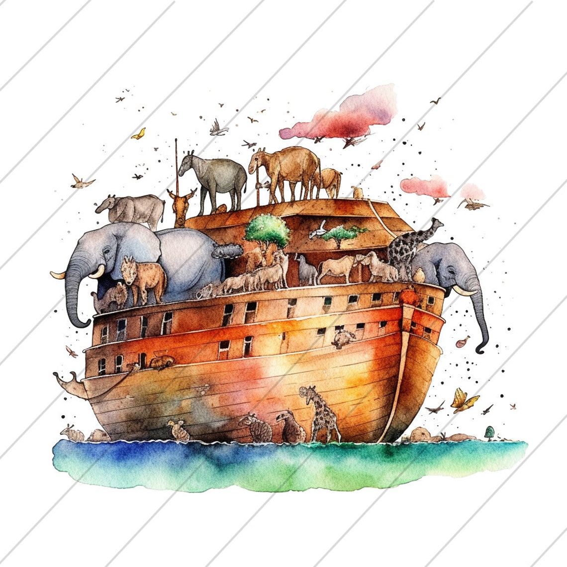 Watercolor Noah's Ark, Digital Clipart, Sublimation, Digital Download ...