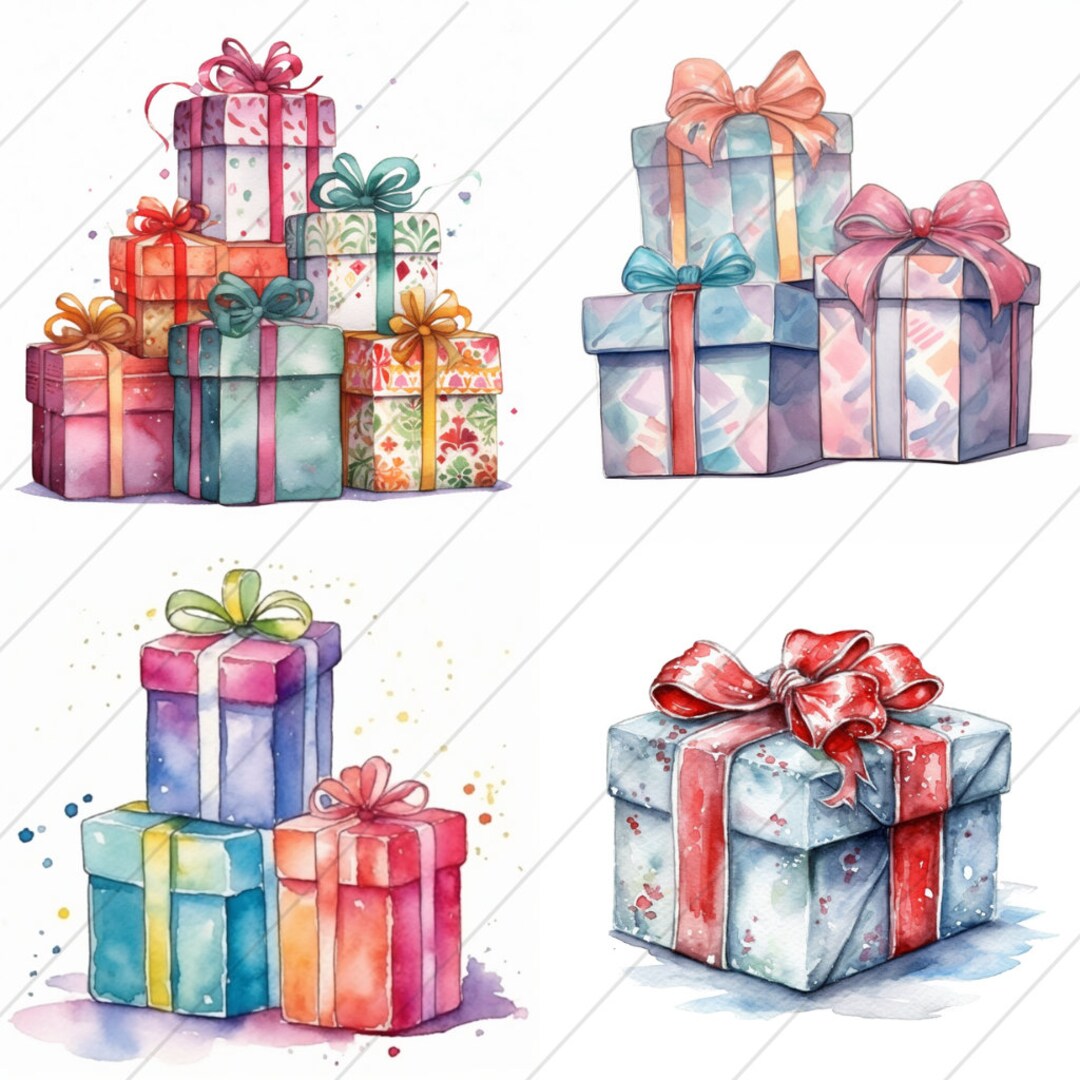 Watercolor Christmas Gift Box Art, Clipart, Card Making, Wall Art ...