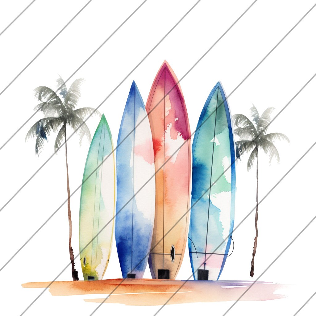 Watercolor Surf Board PNG Sports Clipart Wall Art - Etsy