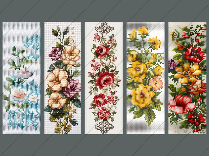 10 Cross Stitch Floral Printable Bookmarks Digital Download - Etsy