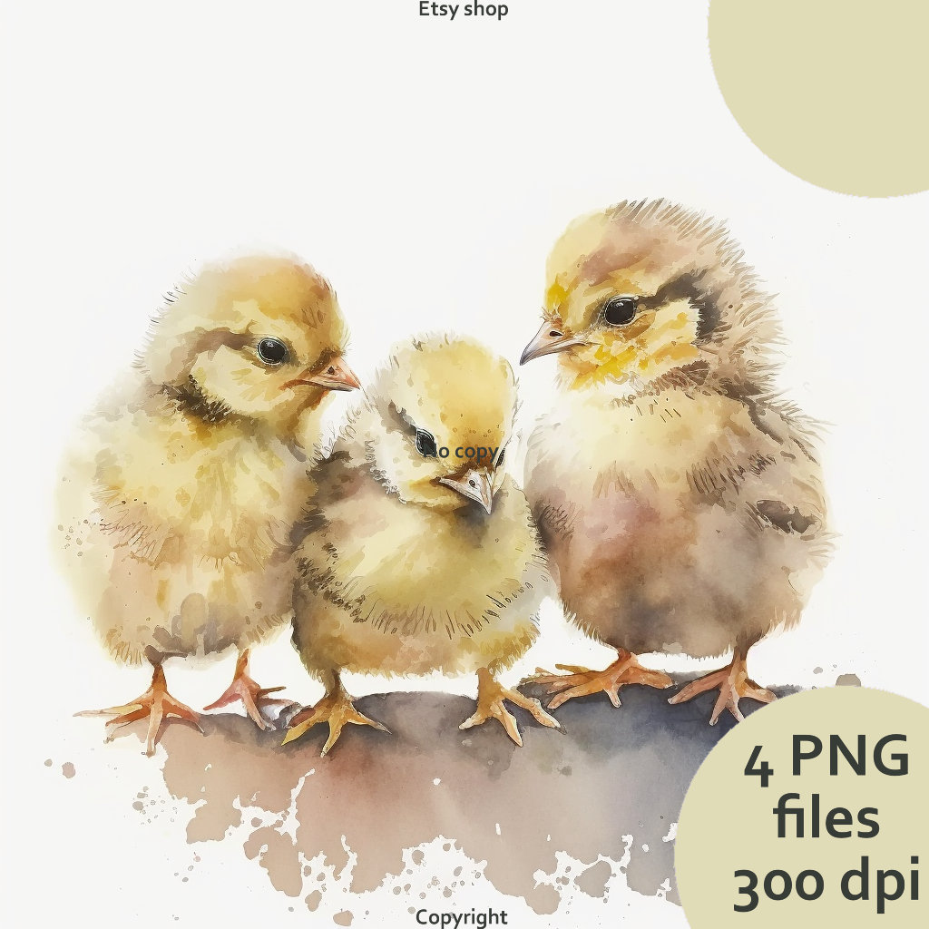 Cute Baby Chicks Watercolor, Cute Farm Animal Sublimation, Photo Bundle ...