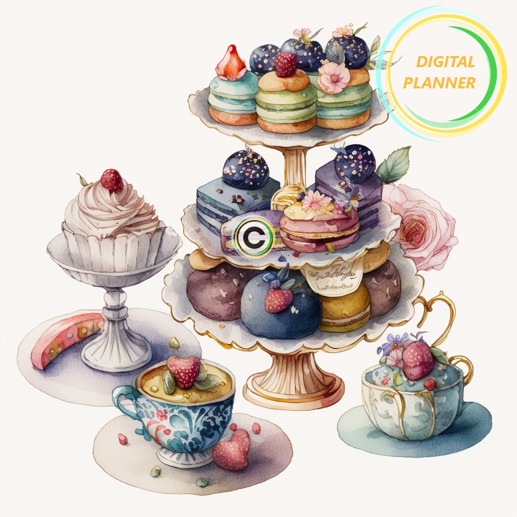 Watercolor Tea Party, Clipart, Commercial Card Making, Wall Art ...