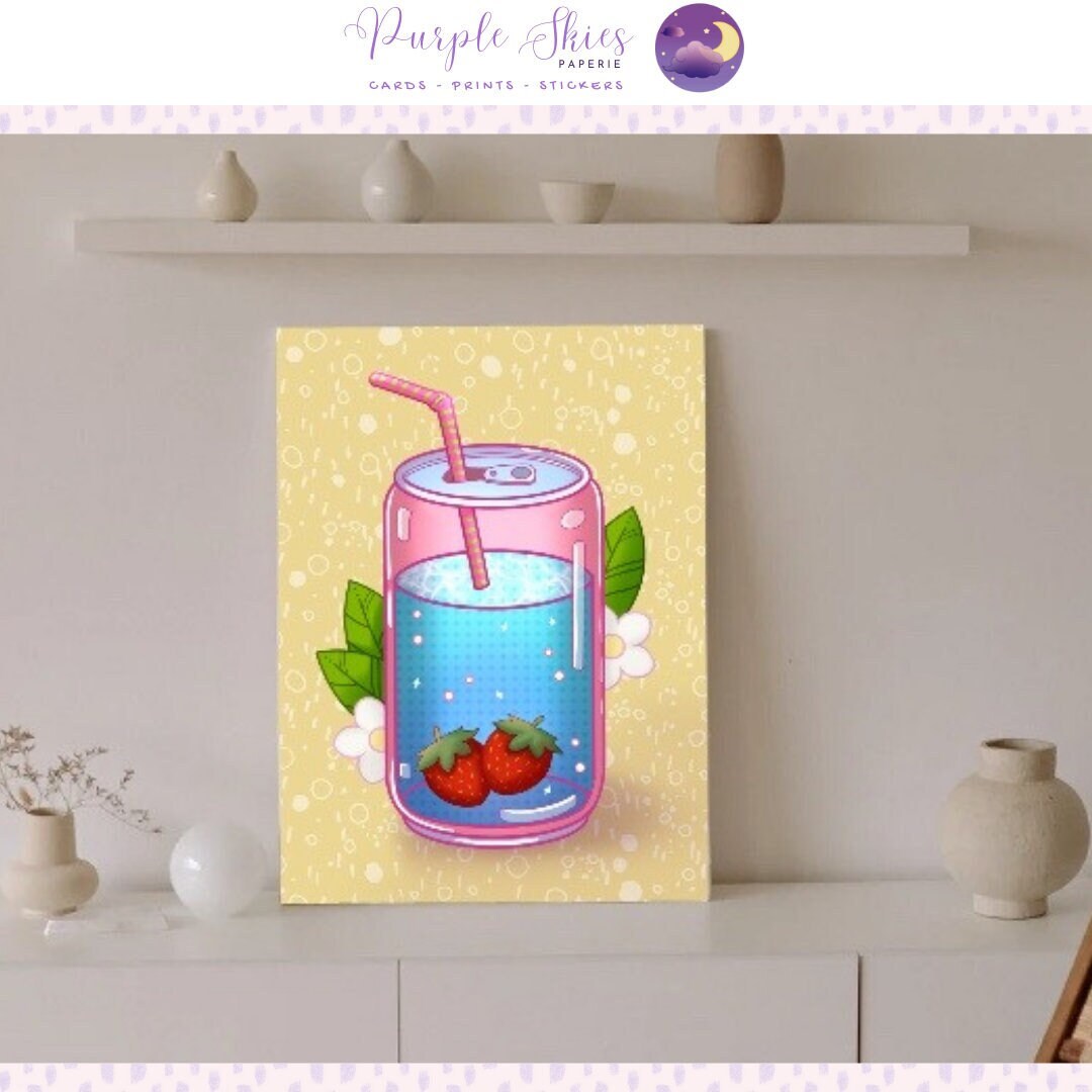 Printable Wall Art Kawaii Art Art Print Juice Carton Strawberry Drink ...