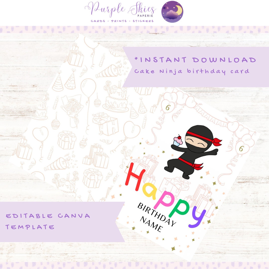 Editable Ninja Birthday Card Card Template Editable in Canva Editable ...
