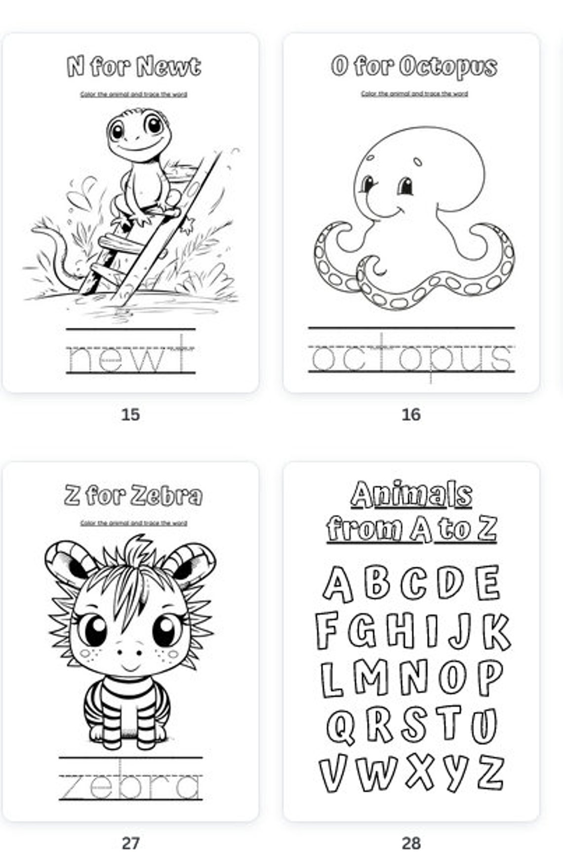 Kids Animals Color and Trace alphabet - Etsy