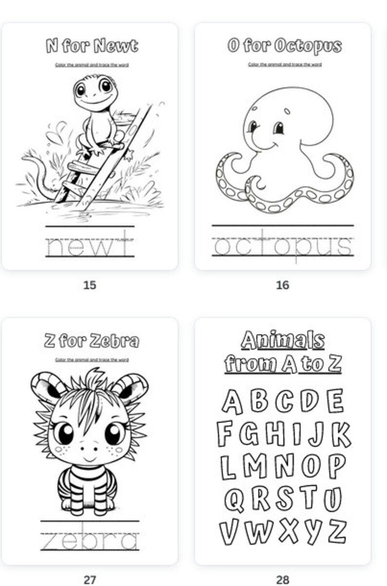 Kids Animals Color and Trace alphabet - Etsy