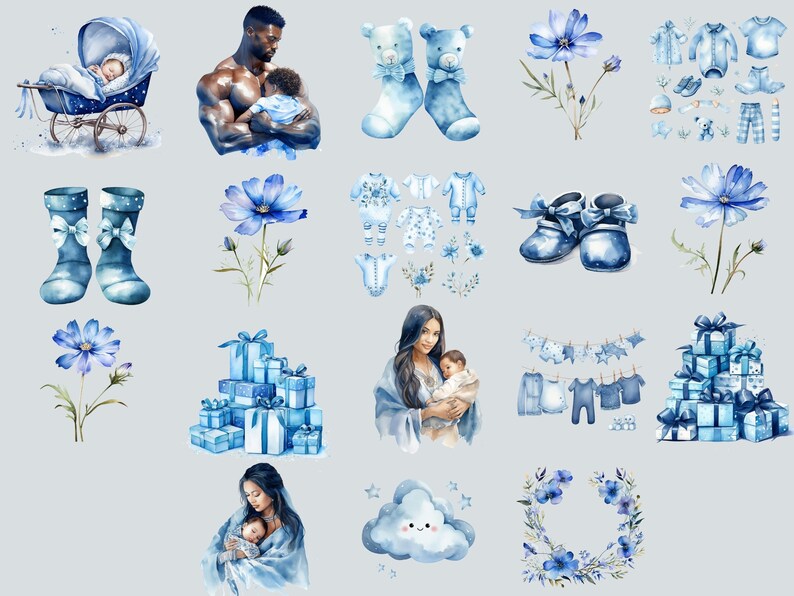 Baby Boy Bundle,watercolor Clipart,baby Shower,newborn Baby, Clipart ...