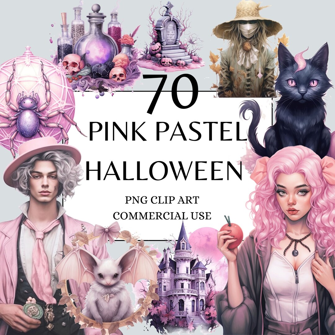Pink Pastel Halloween Clipart PNG Full Commercial Use - Etsy