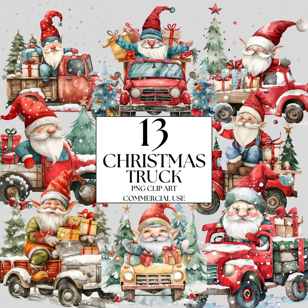 11 Santa and Christmas Truck Clipart Bundle for Digital Download and ...