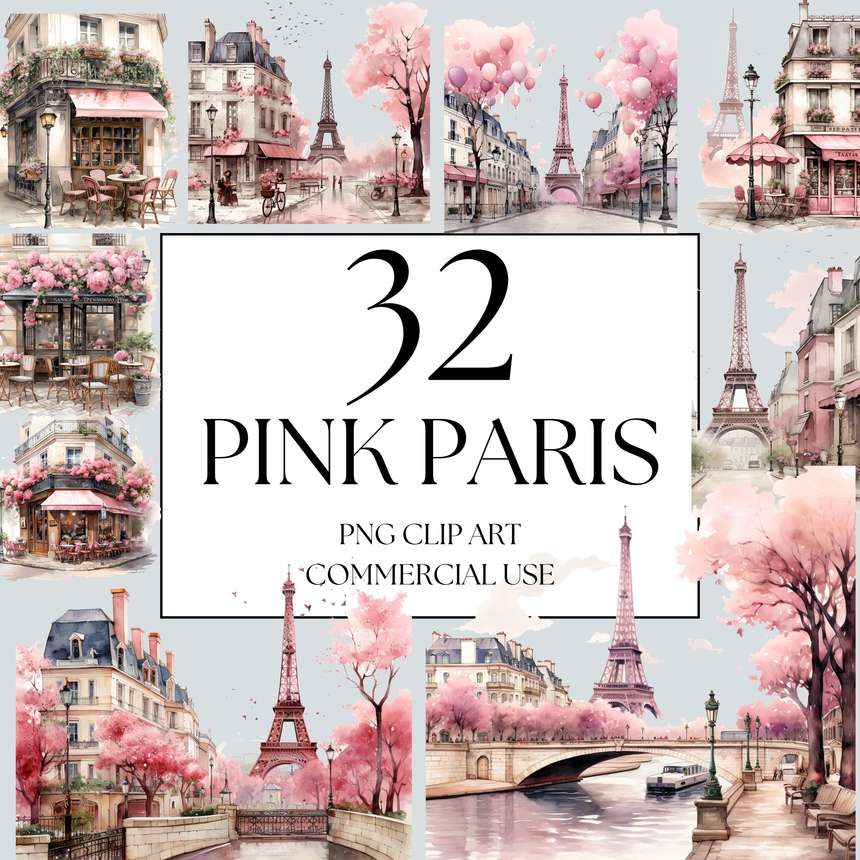 Pink Paris Clipart, PNG Watercolor Romantic Paris Clipart, French ...
