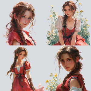 Aerith Clipart, Watercolor Aerith Clipart, Flower Girl Clipart, Yellow ...