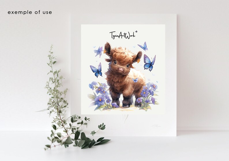Hydrangea Highland Cow Clipart Blue Flowers Highland Cow - Etsy