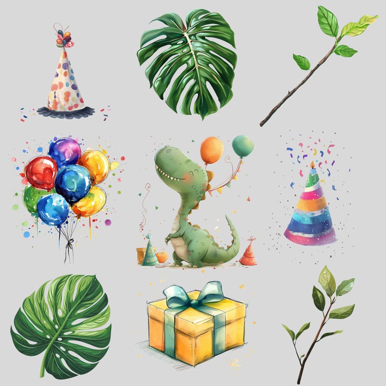 Watercolor Dinosaurs Clipart, Dino Theme Baby Party Printables, Cute ...