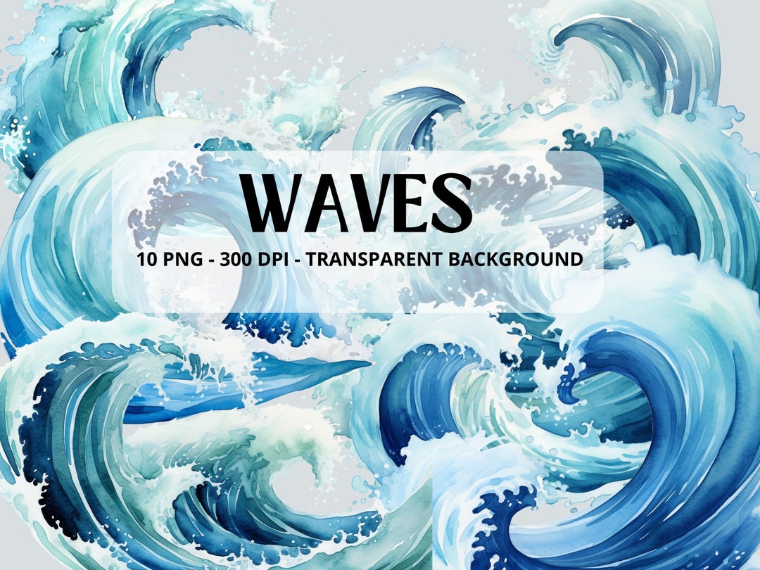 Tidal Waves Clipart, Blue Sea, Watercolor Ocean Wave, Beach, Summer ...